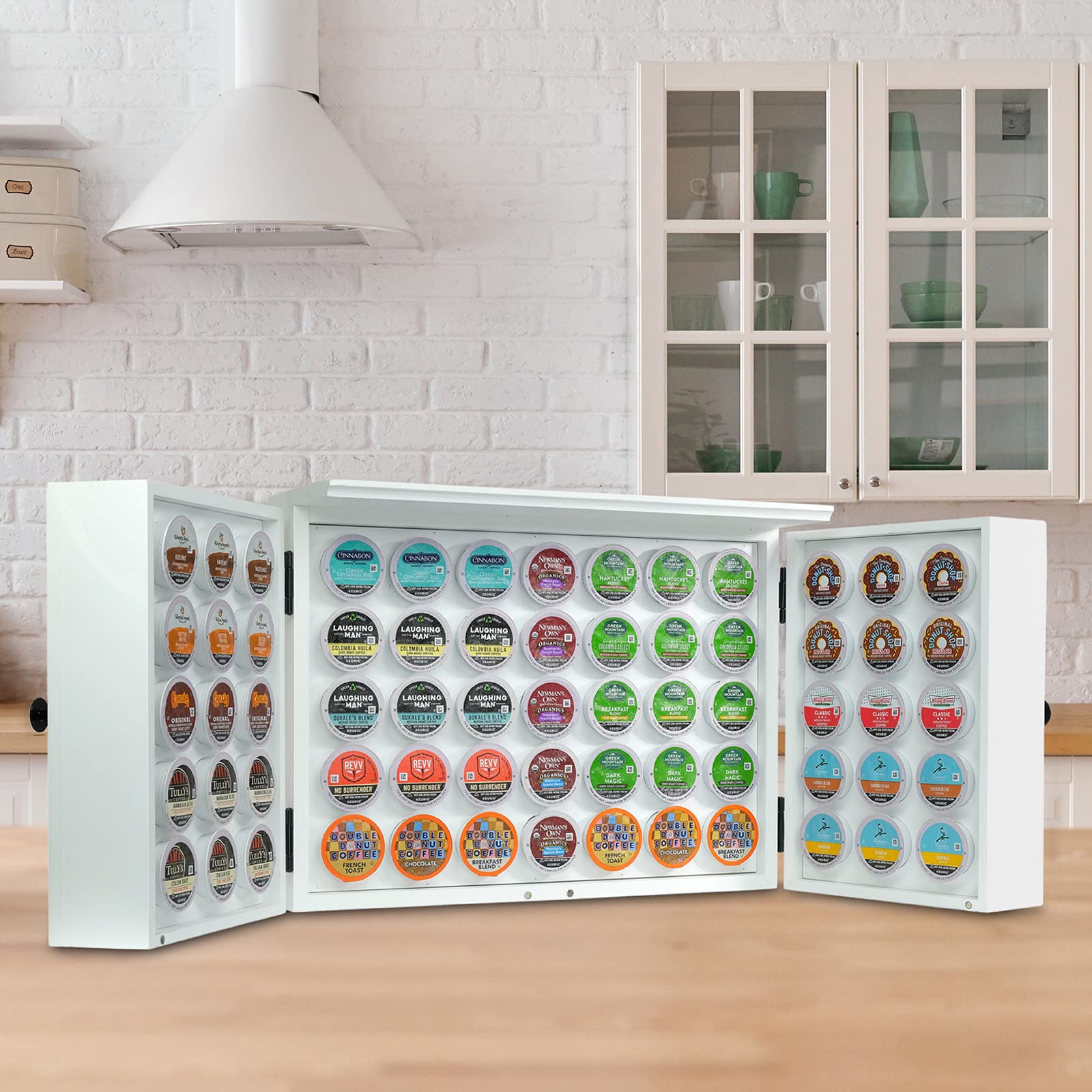 Excello Global Products Barndoor K Cup Cabinet - Wall-Hanging or Standing - Holds 65 K Cups (Brown)