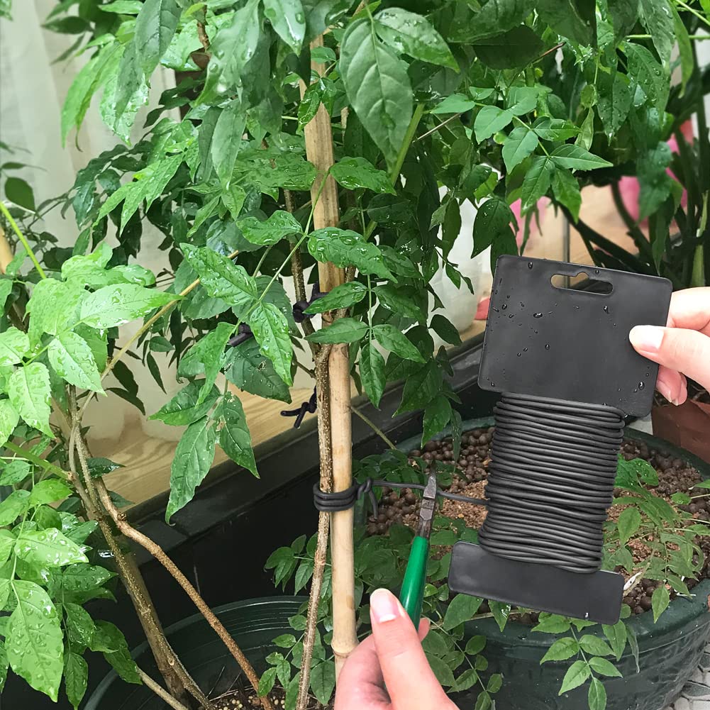 Shintop Reusable Garden Plant Twist Tie 2.8mm, 2PCS 65Feet Heavy Duty Soft Wire Tie for Tomato Plants, Climbing Roses and Vines Organizing (Black)