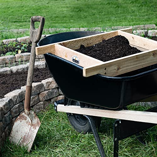 Raw Rutes Cedar Garden Sifter for Compost, Dirt and Potting Soil - Made in The USA - Sustainable Cedar - Heavy Duty Stainless Grate (Wheelbarrow Garden Sifter)