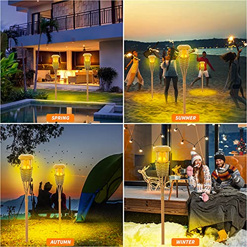 Hwishare Solar Lights Outdoor, 4Pack Solar Torch Light with Flickering Flame Waterproof Garden Tiki Torches for Outside