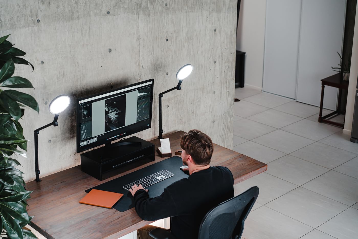 Lume Cube Edge LED Desk Light | Remote Work Swing Arm Desk Lamp with Clamp | Video Conferencing lighting, Zoom Webcam, Task Light, Drafting Light, Table Lamp | Adjustable Brightness, Color Temperature