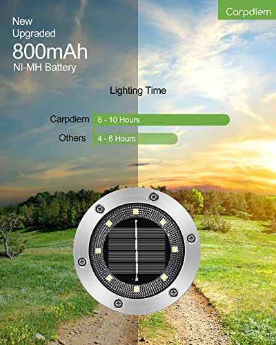 Carpdiem Solar Ground Lights,6 Packs New 8Led Flat Solar Disk Lights Outdoor Waterproof, Solar Puck Lights In-Ground Solar Disc Lights,Garden Solar Lights,Solar Yard Lights,Pathway Lights, Cold White