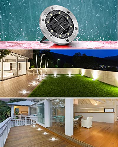 Carpdiem Solar Ground Lights,6 Packs New 8Led Flat Solar Disk Lights Outdoor Waterproof, Solar Puck Lights In-Ground Solar Disc Lights,Garden Solar Lights,Solar Yard Lights,Pathway Lights, Cold White