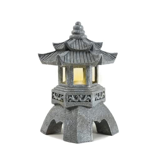 Lovely Ran Zen Solar Pagoda Lantern Garden Statue, Indoor/Outdoor Zen Asian Decor for Landscape Balcony, Garden, Patio, Porch Yard Art Ornament