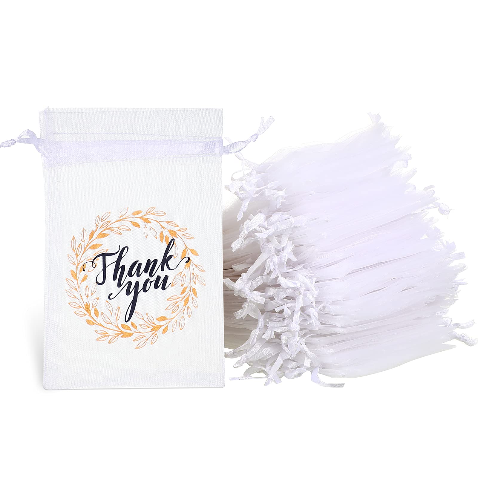 100 Pieces Thank You Bags Sheer Organza Bags, Small Jewelry Present Bags with Drawstring, 4 x 6 Mesh Wedding Party Favor Bags for Sachet, Jewelry, Candy, Soap, Makeup Organza Tulle Favor Bags (White)