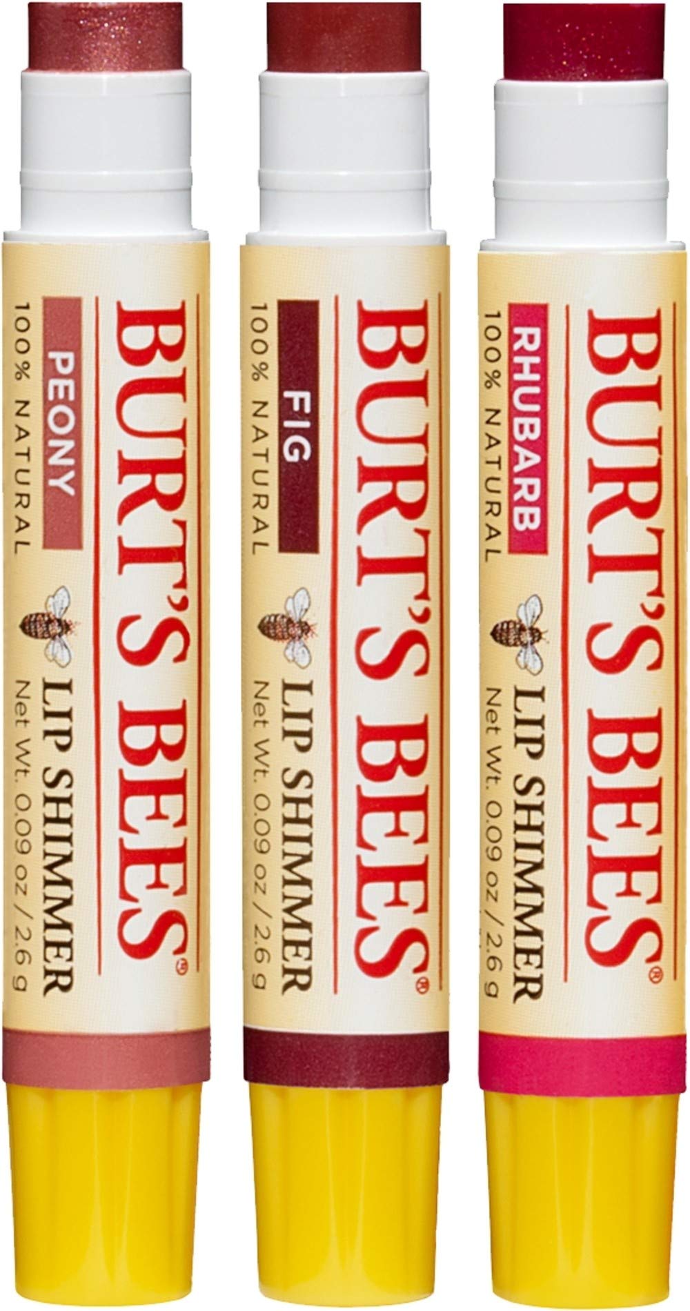 Burt's Bees Kissable Color Holiday Gift Set, 3 Lip Shimmers in Gift Box, Warm Collection in Peony, Fig & Rhubarb
