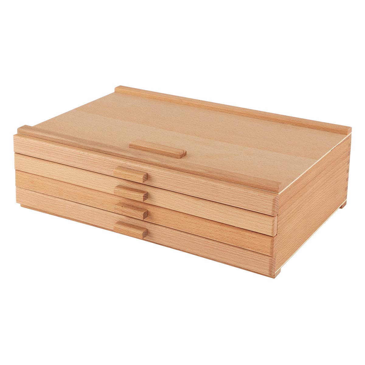 Creative Mark Pastel Storage Box, 4 Drawer Wood Art Box with Foam Lining, Sturdy & Stackable for Pastels, Artist Tools, Pens, Pencils, Paintbrushes & Makeup Brushes, Natural Finish