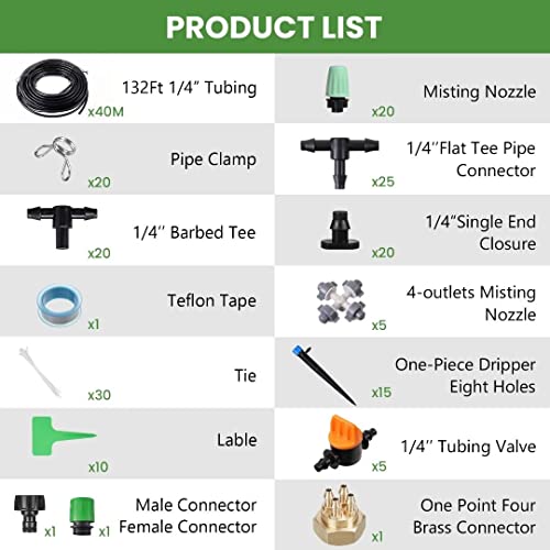 2023 New Upgraded Irrigation System, 131.2ft/40M Drip Irrigation Kit, 174Pcs Garden Plant Watering System with 3 Kinds of Adjustable Nozzles, 4 in 1 Faucet Connector, Tubing Valve for Free Control