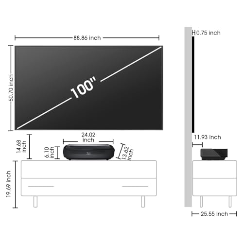 Hisense 100L9G-CINE100A 4K UHD Laser TV, Triple-Laser UST Projector with 100 inch ALR Screen (Renewed) Bundle with 2 YR CPS Enhanced Protection Pack