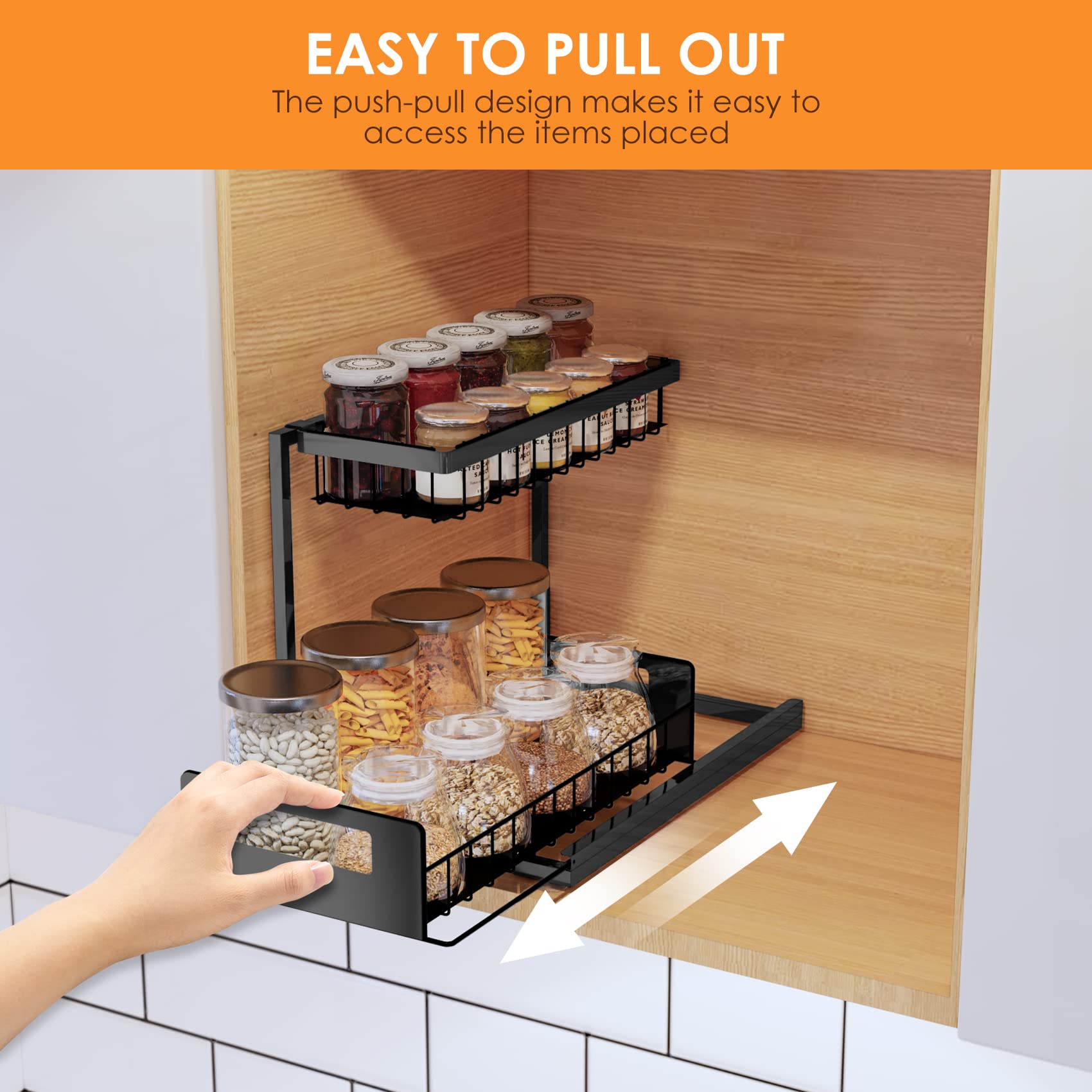 Under Sink Organizer, 2 Tire Sliding Countertop Organizer, Under Sink Storage Drawer Shelf for Kitchen Bathroom Sink Organizers and Storage