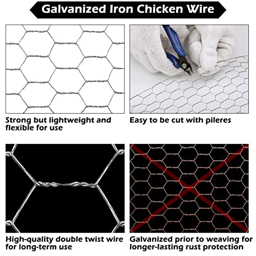 Chicken Wire Fencing Mesh 16.9 inch X 32.8 Ft, 0.6 Inch Hexagonal Galvanized Floral Chicken Wire Fence for Crafts Garden Poultry, Metal Hardware Cloth Netting for Chicken Coops Rabbit Rodent Cage