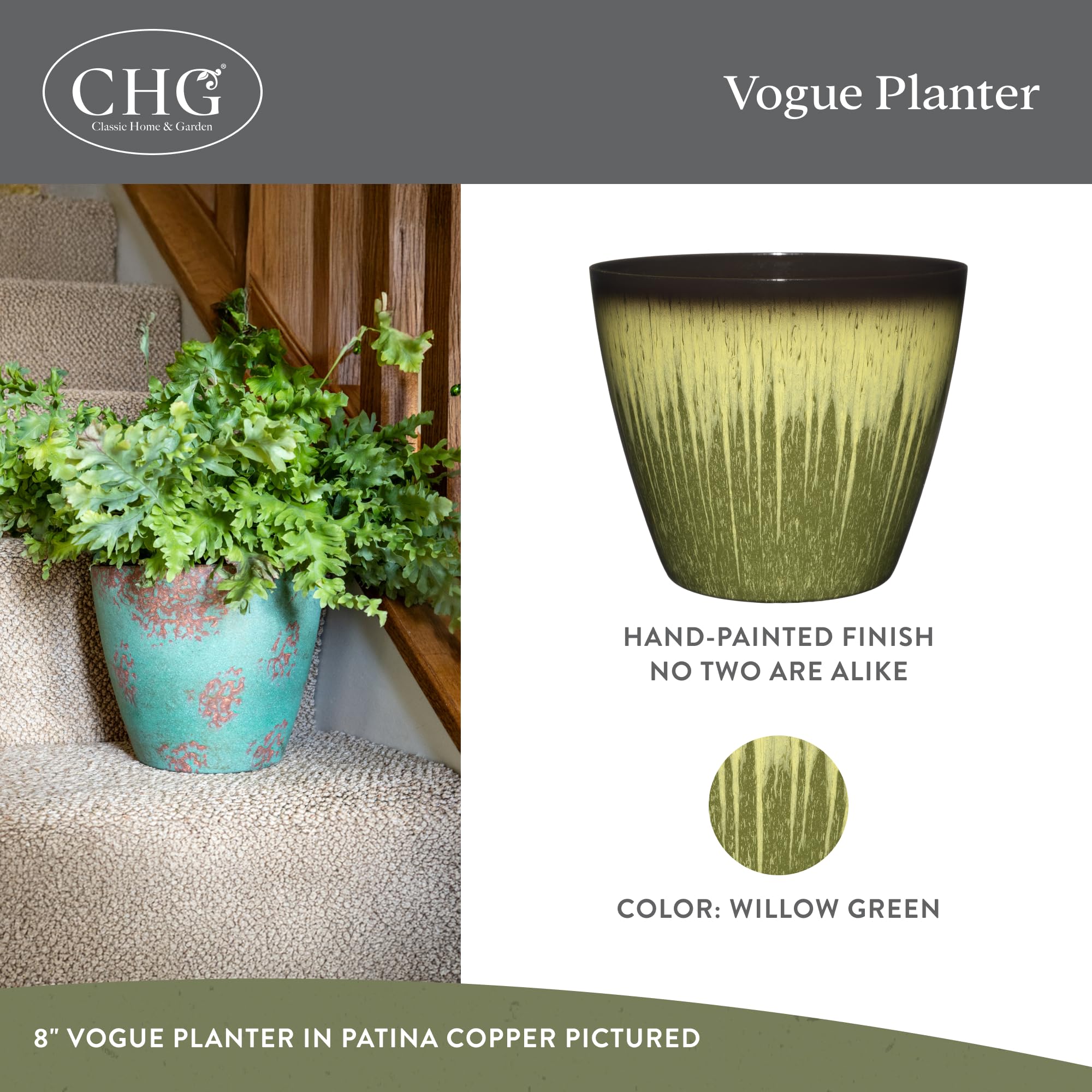 Classic Home and Garden 3/807G/1 Premiere Collection Planter, Vogue 8", Willow Green