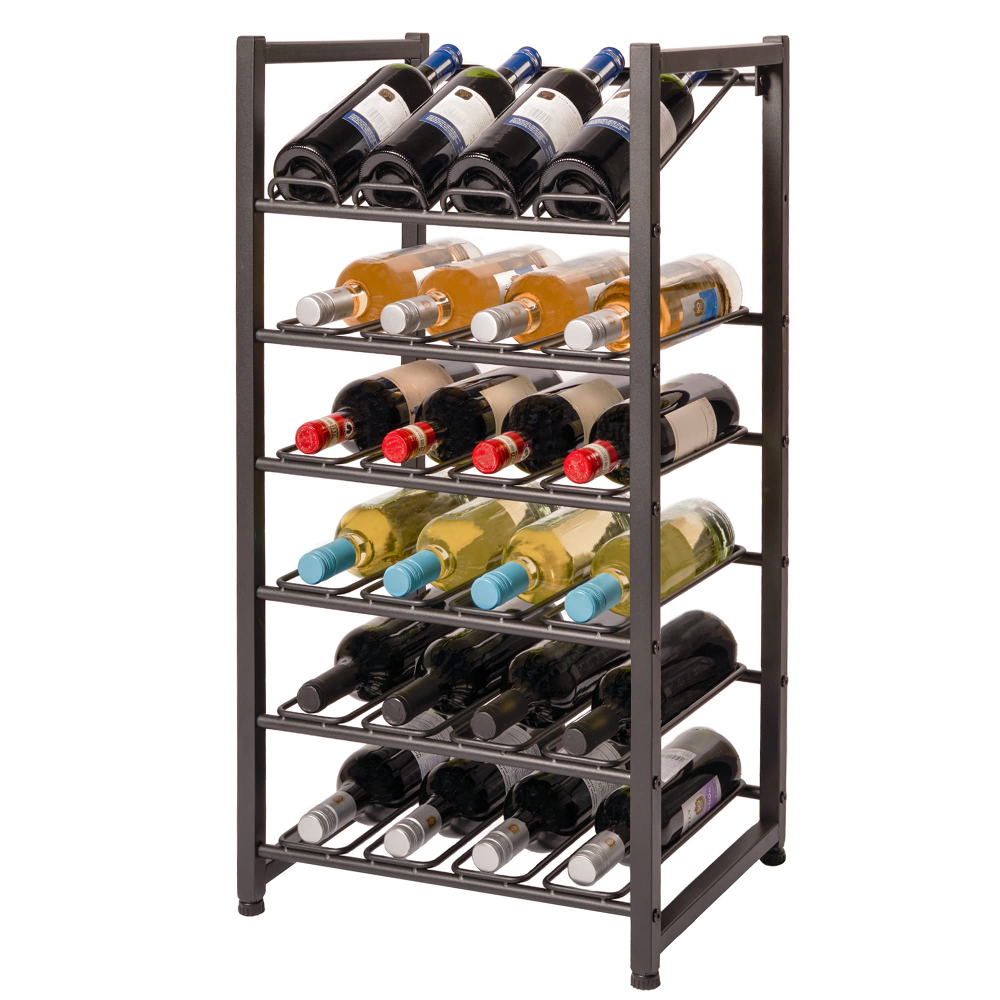 neatfreak Freestanding Wine Rack Stackable Bottle Holder for Up to 24 Wine Bottles - Industrial Kitchen Storage Bottle Display Stand - Matte Black Metal Construction - 16.5 x 13.5 x 31.6in