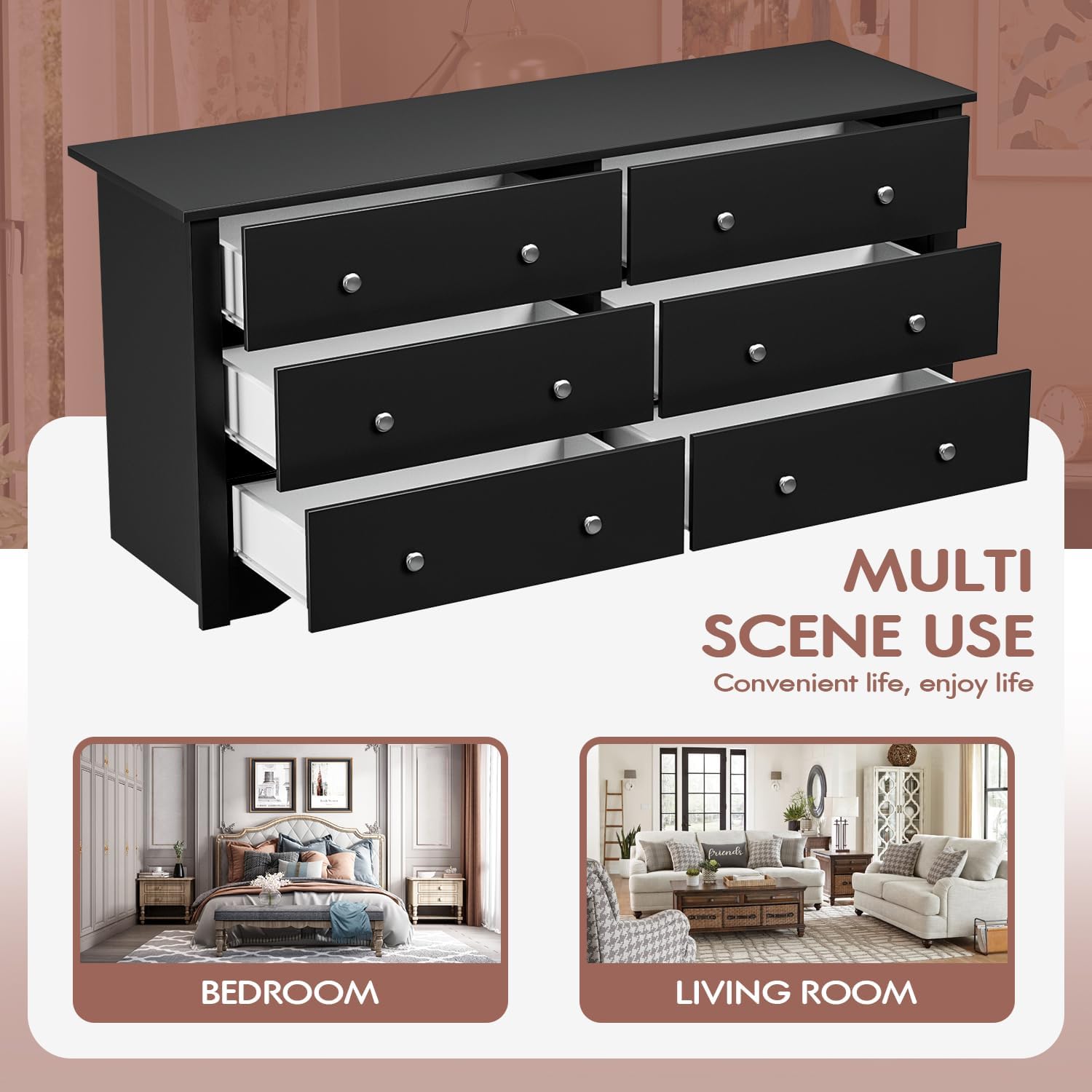 YESHOMY Dresser for Bedroom, Wide Chest Storage Organizer and TV Stand for Living Room, Closet, Hallway, Dormitory, Brown