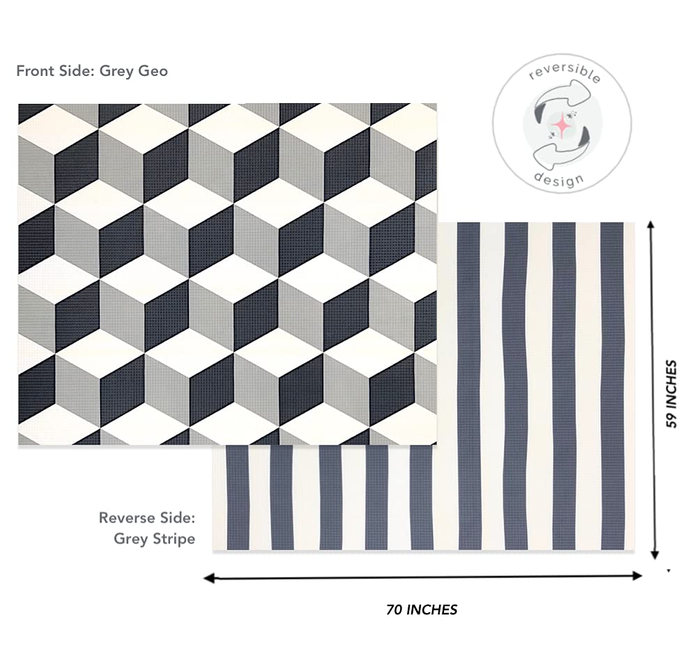 Large Waterproof Thick Padded Foam Baby Play Mat for Infants, Babies, Toddlers - for Play, Crawling & Tummy Time - 70 x 59 in. - Reversible, Double-Sided, Non-Toxic, Non-Slip Playmat - Grey Geo/Stripe