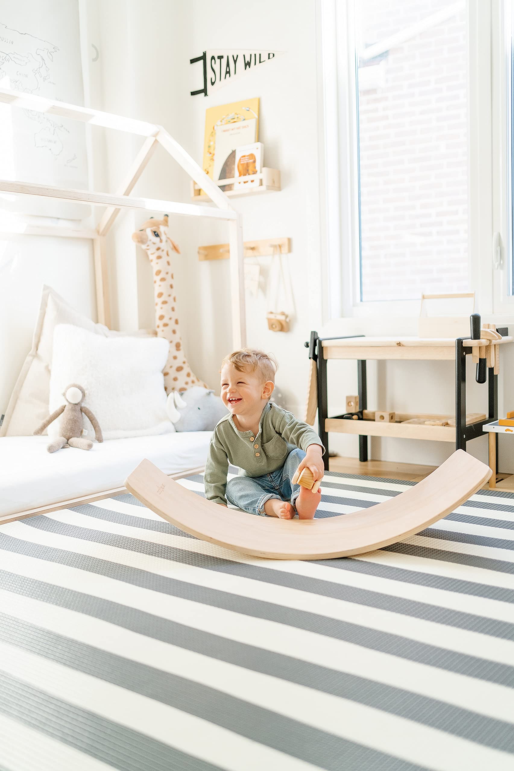 Large Waterproof Thick Padded Foam Baby Play Mat for Infants, Babies, Toddlers - for Play, Crawling & Tummy Time - 70 x 59 in. - Reversible, Double-Sided, Non-Toxic, Non-Slip Playmat - Grey Geo/Stripe