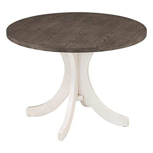 Dinehome Kitchen 5-Piece Solid Wood Round Dining Table Set with 4 Upholstered Chairs for Small Places, Brown+Gray