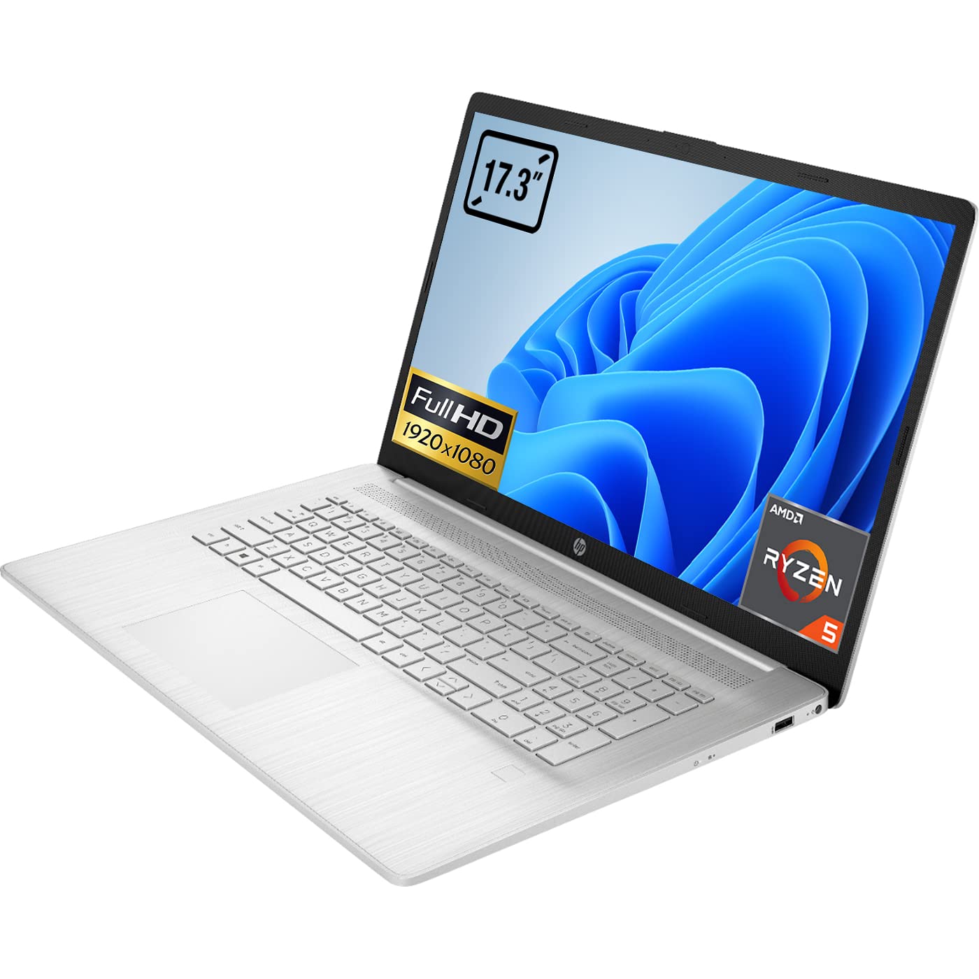 HP Laptop 17.3" FHD 1080P IPS Display, AMD Ryzen 5 5500U 6 Core CPU (Beat i7-1065G7), 16GB RAM, 1TB PCIe SSD, HD Webcam, WiFi, Bluetooth, HDMI, Win10 Home, Available Upgrade to Win11 Home, Silver