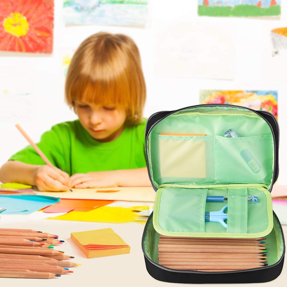 Homecube Pencil Case Large Capacity Storage Pen Bag Makeup Pouch Durable Students Stationery Case Two Layers with Dual Zippers- 8.86x5.5x3.15"- Green