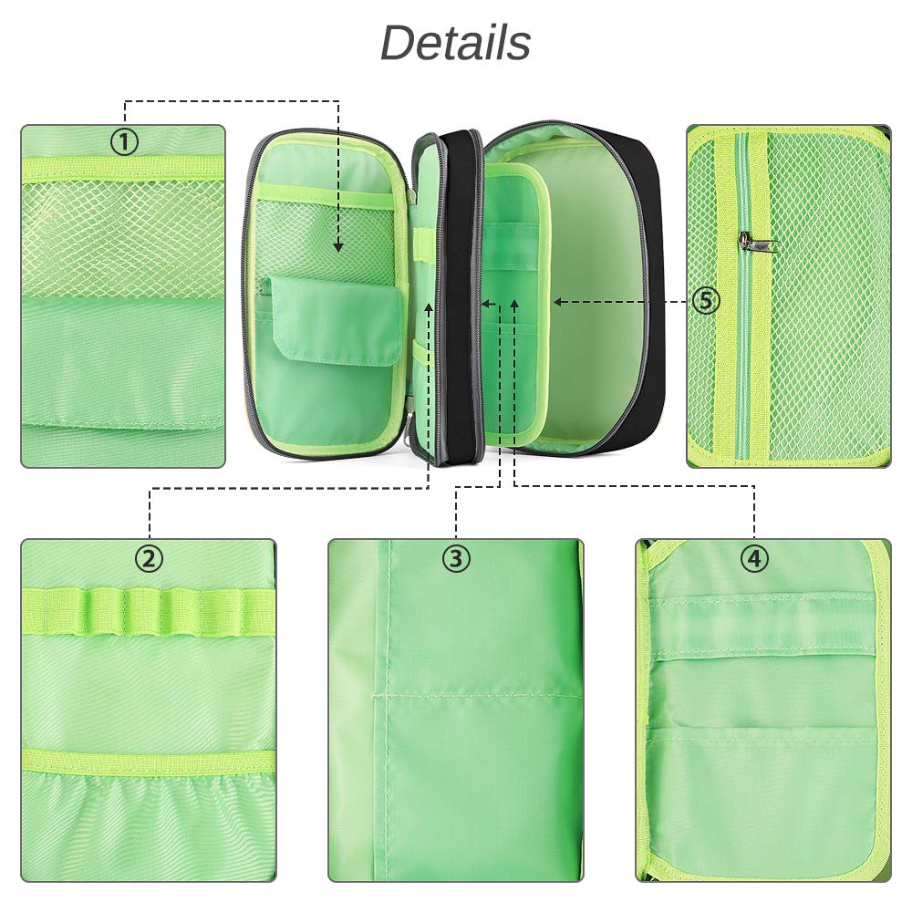 Homecube Pencil Case Large Capacity Storage Pen Bag Makeup Pouch Durable Students Stationery Case Two Layers with Dual Zippers- 8.86x5.5x3.15"- Green