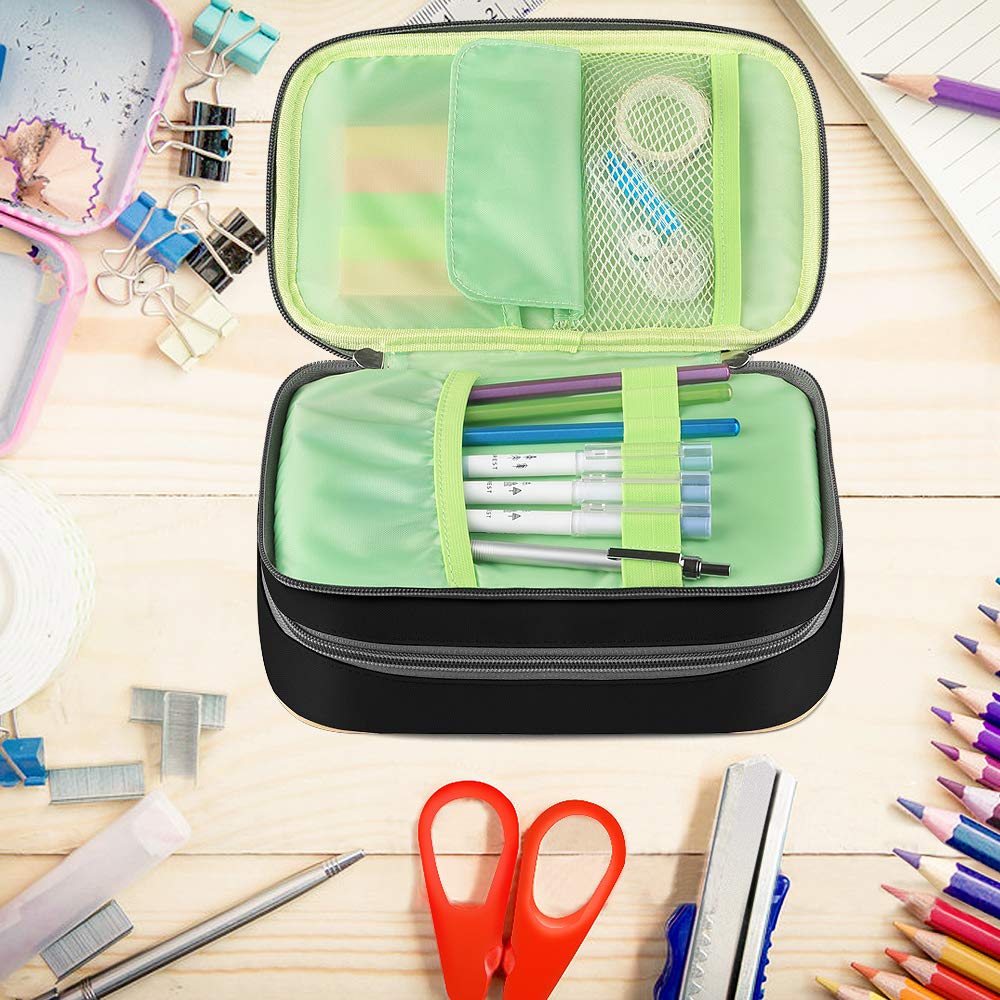 Homecube Pencil Case Large Capacity Storage Pen Bag Makeup Pouch Durable Students Stationery Case Two Layers with Dual Zippers- 8.86x5.5x3.15"- Green