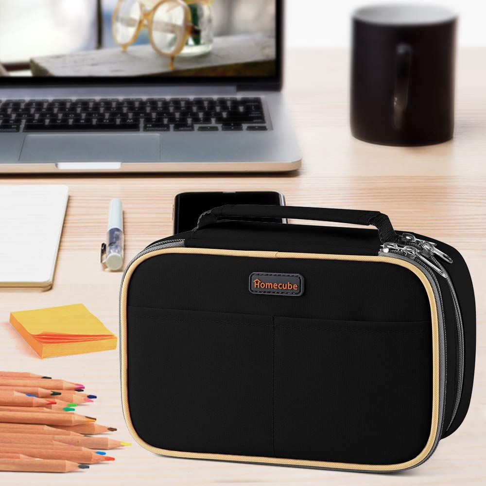 Homecube Pencil Case Large Capacity Storage Pen Bag Makeup Pouch Durable Students Stationery Case Two Layers with Dual Zippers- 8.86x5.5x3.15"- Green