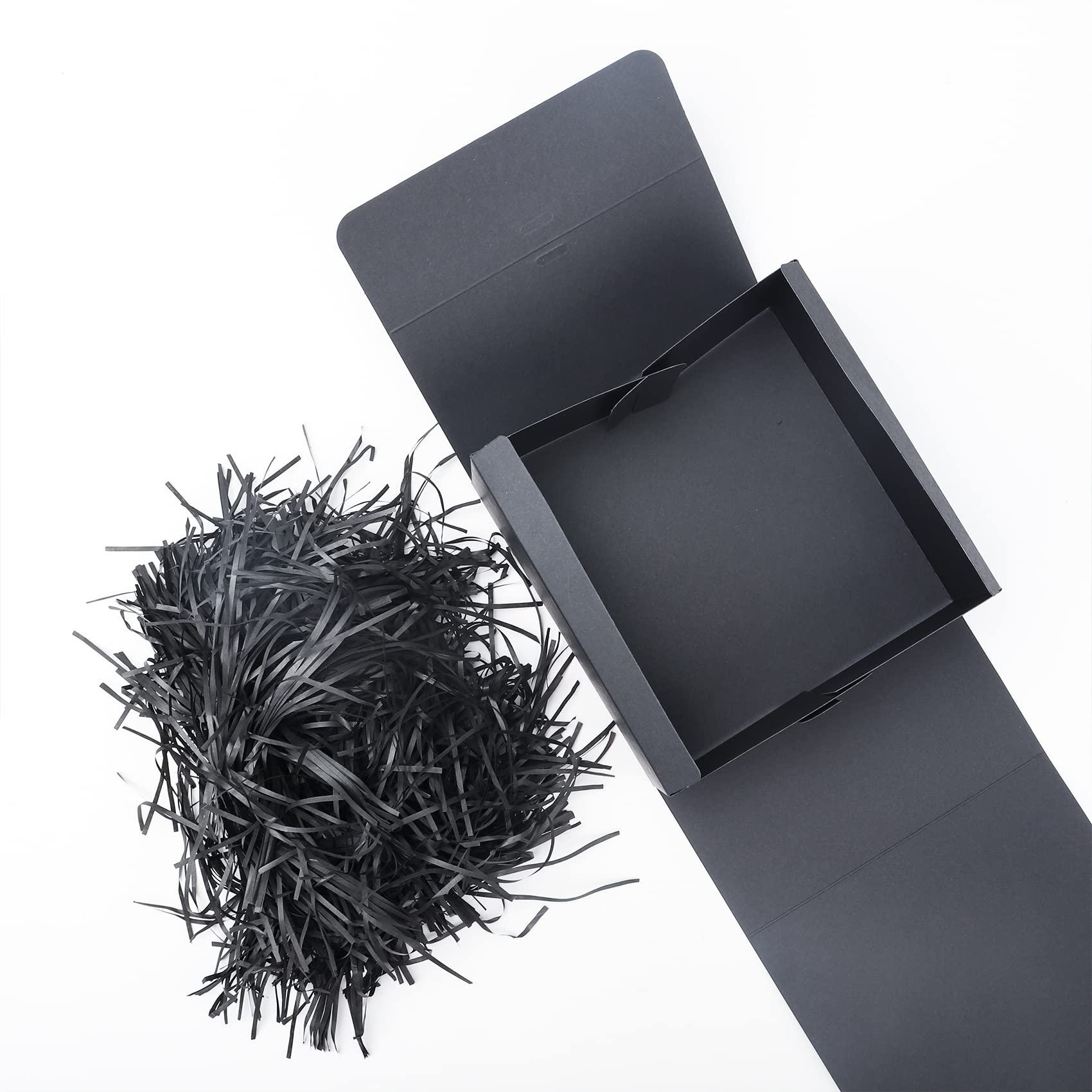 Decorative Gift Boxes with Ribbon and Shredded Paper Fill, 5 Pack 8x8x4" Gift Boxes With Lids for Presents Bridesmaid Proposal Box, Folded Paper Gift Box for Birthday, Christmas, Wedding, Party Favor, Holiday (Black)