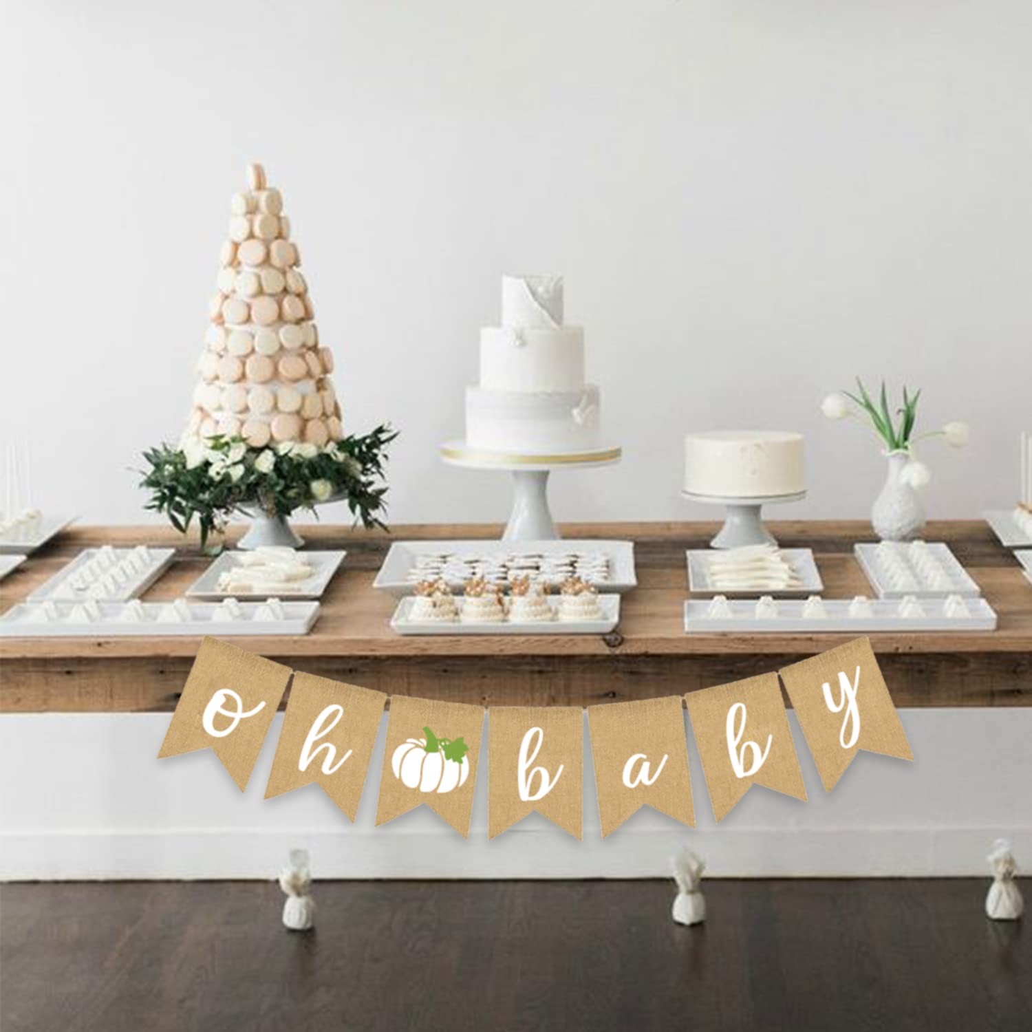 Gankbite White Pumpkin Baby Shower Fall Banner Gender Neutral Autumn Welcome Baby Burlap Garland Decor