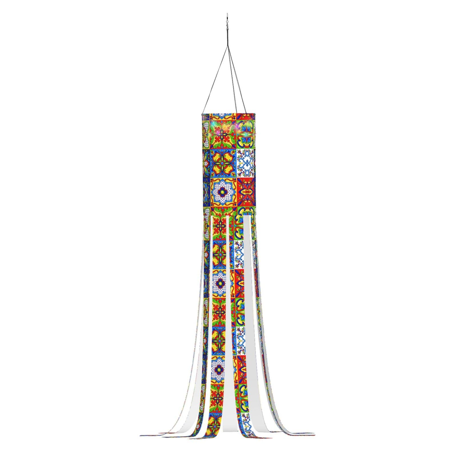 Mexican Talavera Ceramic Tile Halloween Windsocks Flag 40 Inch Flag Wind Socks Outdoor Hanging Decoration Halloween Decorations Halloween Decor Outdoor for Home Yard Patio with Led Light