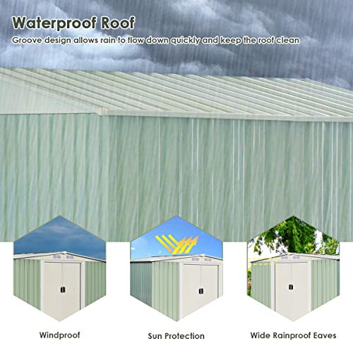 GoplusĀ® Galvanized Steel Outdoor Storage Shed 8.5X 8.5Ft Heavy Duty Tool House W/Sliding Door for Garden Lawn(Light Green)