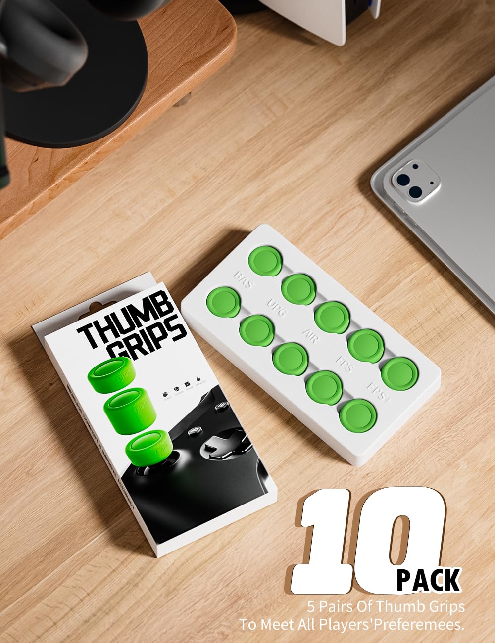 ELETIUO 5 Pairs/10 Pcs Thumb Grips Set for Xbox Series X/S,Xbox One,Xbox One X/S Controller,Anti-Slip Silicone Joystick Cap with 5 Designs, Custom Analog Thumbsticks Cover,Green