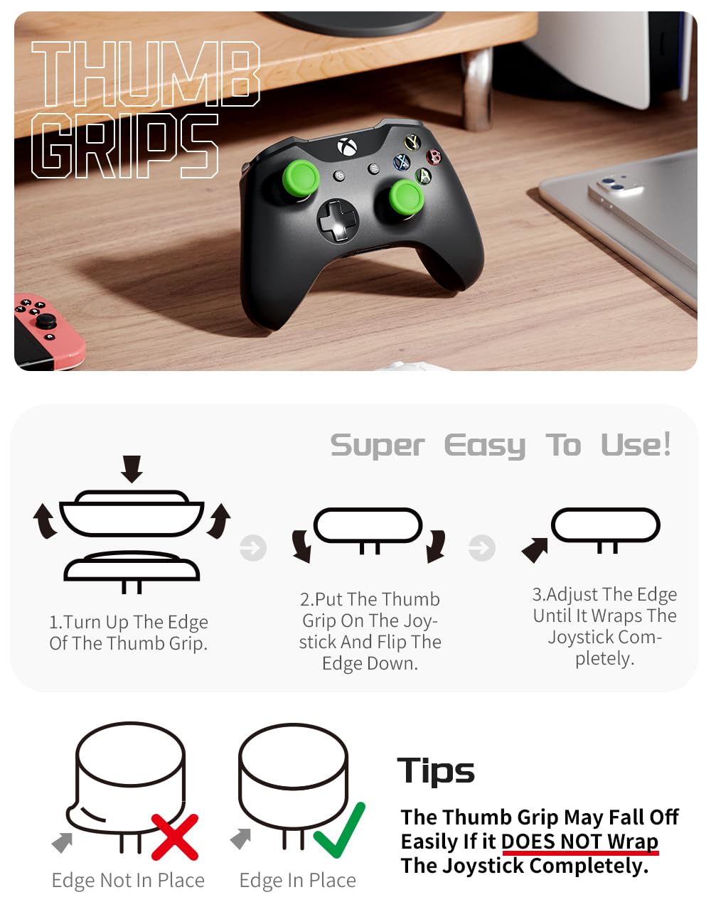 ELETIUO 5 Pairs/10 Pcs Thumb Grips Set for Xbox Series X/S,Xbox One,Xbox One X/S Controller,Anti-Slip Silicone Joystick Cap with 5 Designs, Custom Analog Thumbsticks Cover,Green