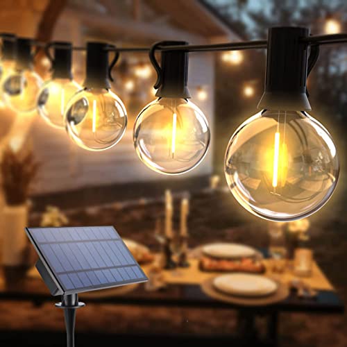 Lomotech Solar String Lights Outdoor, 32ft 25 LED Bulbs Globe Patio Sting Lights with 1 Spare Bulb, Waterproof Hanging Lights Outdoor for Yard, Gazebo, Porch, Cafe, Bistro, Garden (Plastic Bulb)