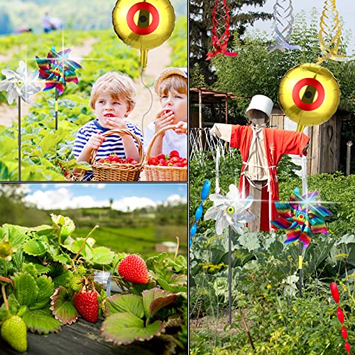 20 Pcs Bird Scare Devices 4 Eyes Balloons 3 Spiral Reflectors 2 Reflective Pinwheels with Stake 10 Reflective Scare Rods 16.4ft Bird Reflective Scare Tape to Keep Birds Away from Patio Pool Garden