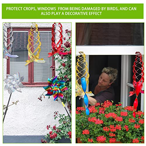 20 Pcs Bird Scare Devices 4 Eyes Balloons 3 Spiral Reflectors 2 Reflective Pinwheels with Stake 10 Reflective Scare Rods 16.4ft Bird Reflective Scare Tape to Keep Birds Away from Patio Pool Garden