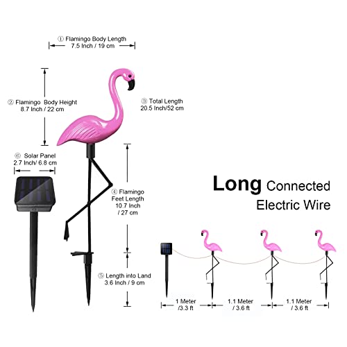 Flamingo Garden Solar Lights 3 Pieces Waterproof and Solar Powered Outdoor Decorative Stake Pink Lights for Pathway Lawn Yard Landscape Path Christmas Decorations Gifts