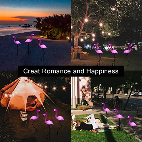 Flamingo Garden Solar Lights 3 Pieces Waterproof and Solar Powered Outdoor Decorative Stake Pink Lights for Pathway Lawn Yard Landscape Path Christmas Decorations Gifts