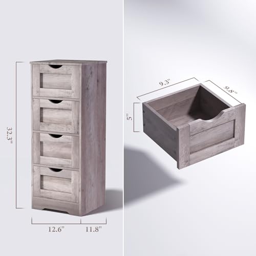 Gecheer Free-Standing Cabinet Wooden Floor Storage Organizer Tall Storage for Bathroom, Living Room with 4 Drawers and 1 Adjustable Shelf
