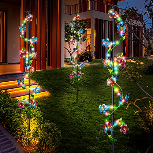K KYMYCRAFT Solar Garden Lights Outdoor Decor, 2 Pack Garden Stake Light Waterproof Garden Lights with Stand for Garden, Patio Landscape, Yard, Pathway Decoration (Butterfly)