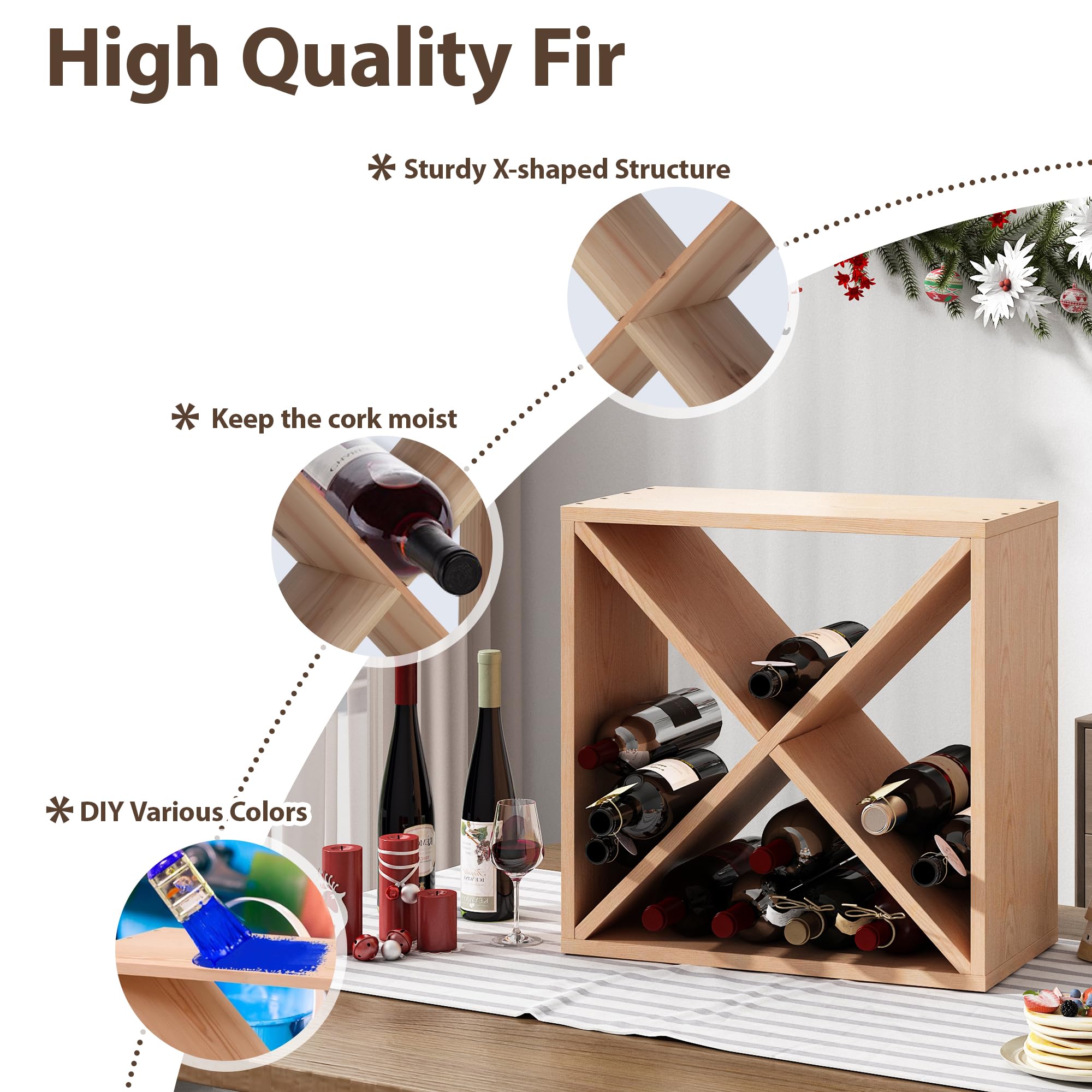 JAXPETY Stackable Wine Rack 48 Bottle Liquor Display Storage Cube Free Standing Floor Wine Cabinet for Cellar & Kitchen