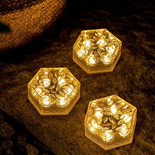 AIINY Solar Outdoor Lights 1 Pack,Outdoor Garden Decor Lighting Products,6LED Warm White Waterproof Ice Cube Pathway Lights for Garden Patio Porch Landscape Backyard Lawn Yard Pool