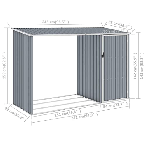 vidaXL Garden Firewood Shed Storage Building Tool Timber Log House Outdoor Backyard Furniture Equipment Organize Gray Galvanized Steel