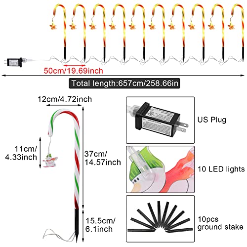 10pcs Christmas Candy Cane Lights 20β LED Christmas Candy Cane Pathway Marker Lights,Christmas Stakes Lights for Xmas Holiday Party Walkway Patio Garden Decor
