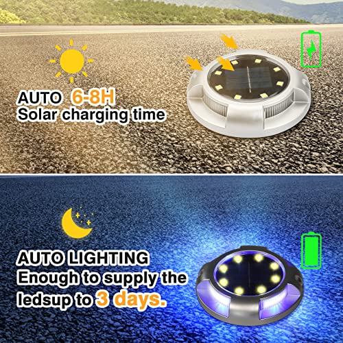 8 Pack Solar Driveway Lights Dock Lights LED Wireless IP67 Waterproof Outdoor Warning Step Lights Marker Lights for Driveway Sidewalk Steps Garden Pathway Yard