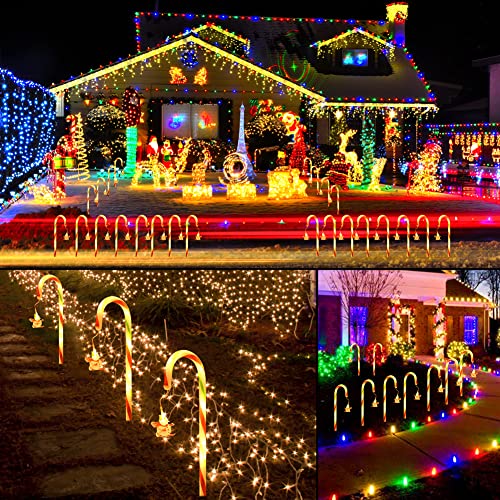 10pcs Christmas Candy Cane Lights 20β LED Christmas Candy Cane Pathway Marker Lights,Christmas Stakes Lights for Xmas Holiday Party Walkway Patio Garden Decor