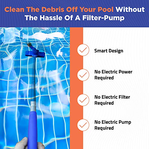 Zepluxe Hand Held Portable Vacuum Pool Cleaner for Above Ground Pools- Ideal for Above Ground Home Pools, Swimming Pools- Automatic Jet Pool Cleaner with Telescopic Pole