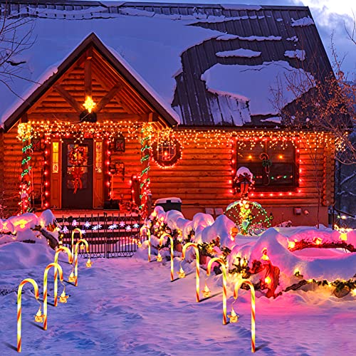 10pcs Christmas Candy Cane Lights 20β LED Christmas Candy Cane Pathway Marker Lights,Christmas Stakes Lights for Xmas Holiday Party Walkway Patio Garden Decor