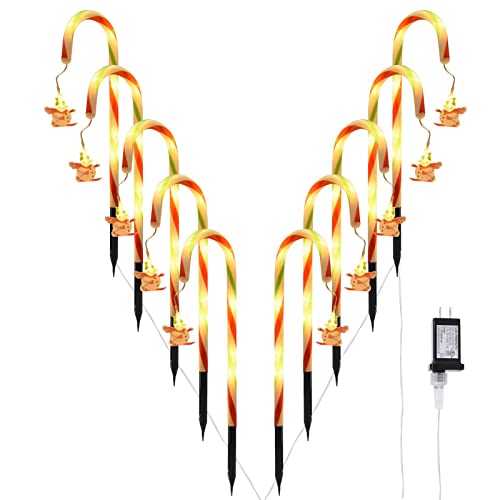 10pcs Christmas Candy Cane Lights 20β LED Christmas Candy Cane Pathway Marker Lights,Christmas Stakes Lights for Xmas Holiday Party Walkway Patio Garden Decor