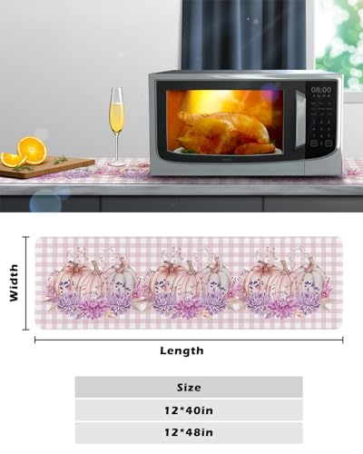 Heat Resistant Mats for Countertop, Hello Autumn Thanksgiving Pumpkins Pink Plaid Waterproof Non-Slip Mats Kitchen Counter Protector, Rolled Up Kitchen Counter Mat for Air Fryer, Oven, Microwave