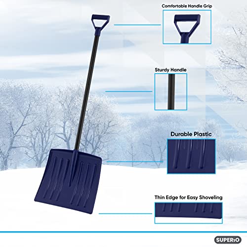 Superio Kids Snow Shovel for Driveway, Plastic Heavy Duty Shovel for Snow Removal with D Grip Metal Handle Small Navy Blue Kids Shovel Sturdy, 35“ Height, Durable Plastic 12" Wide Blade, Snow Fun (3)